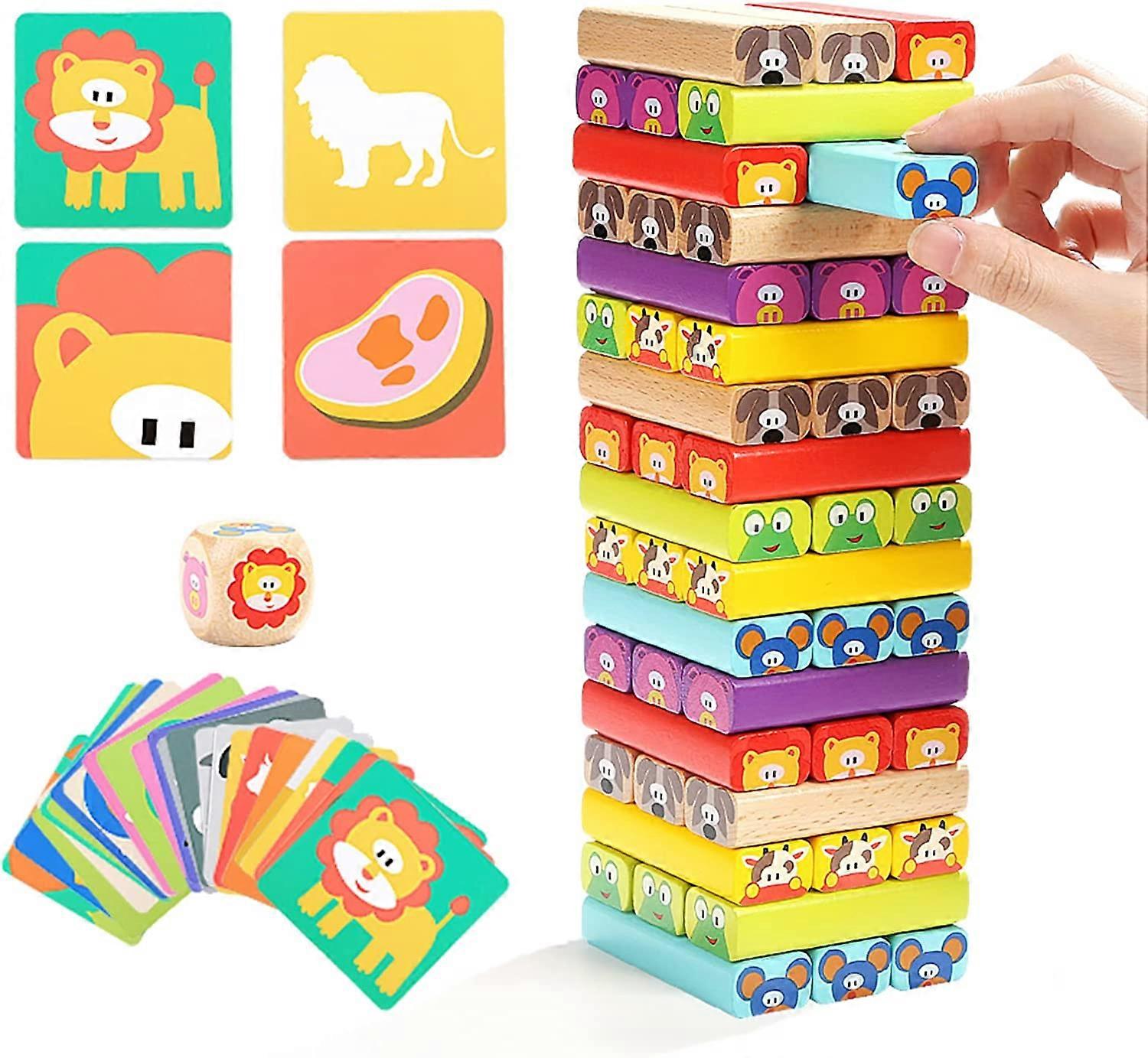 Colored Wooden Blocks Stacking Board Games for Kids Ages 4-8 with 51 ...