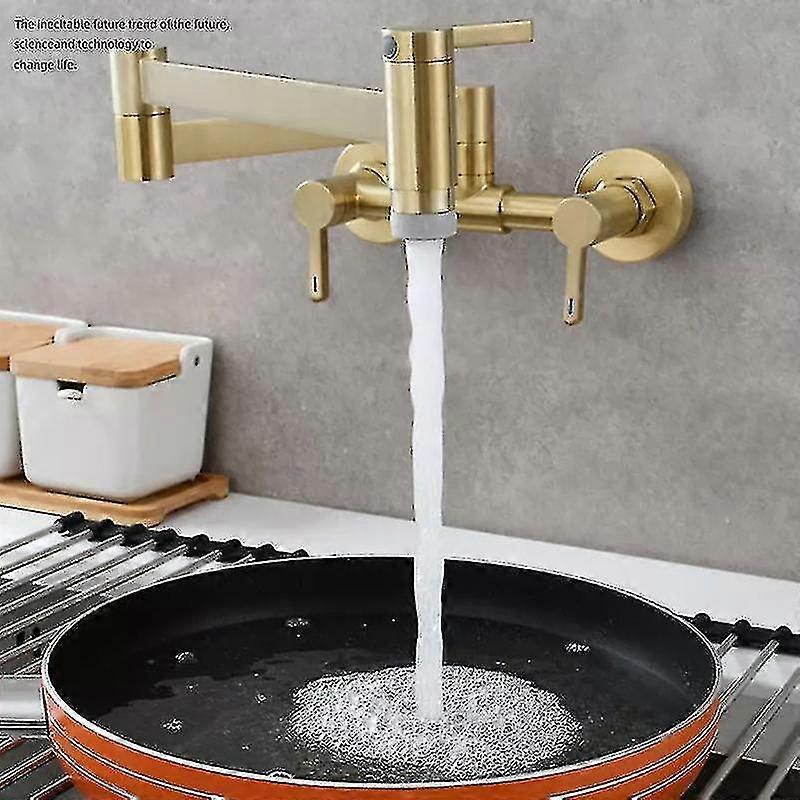 Brass Double Handle Wall Mounted Gold Kitchen Pot Filler Folding Faucet ...