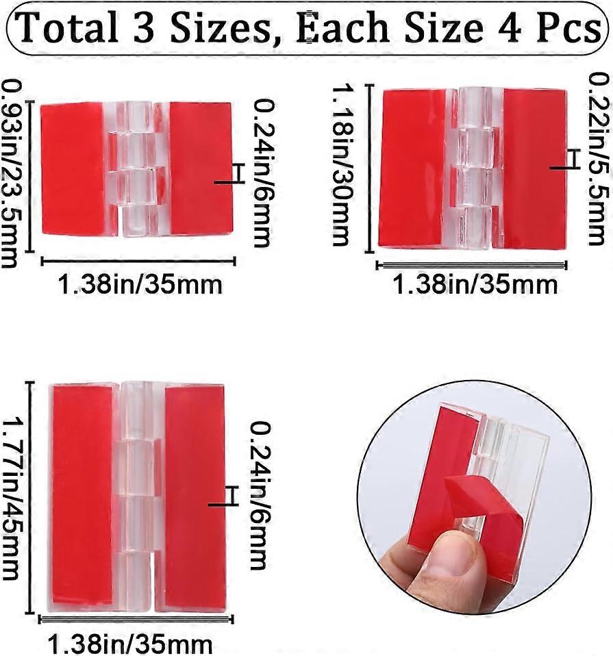 3 Sizes 12PCS Acrylic Hinge Clear Transparent Plastic Mini Self ...