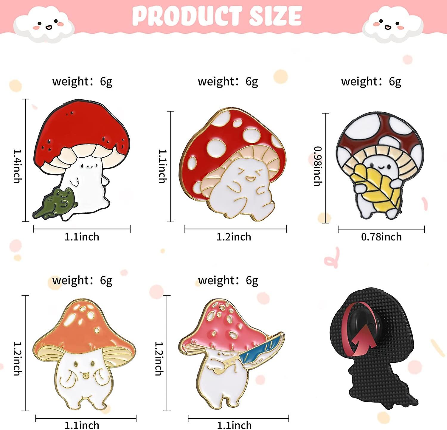 5 Pieces Mushroom Pins Cartoon Pins For Backpacks Aesthetic Indie Pins ...
