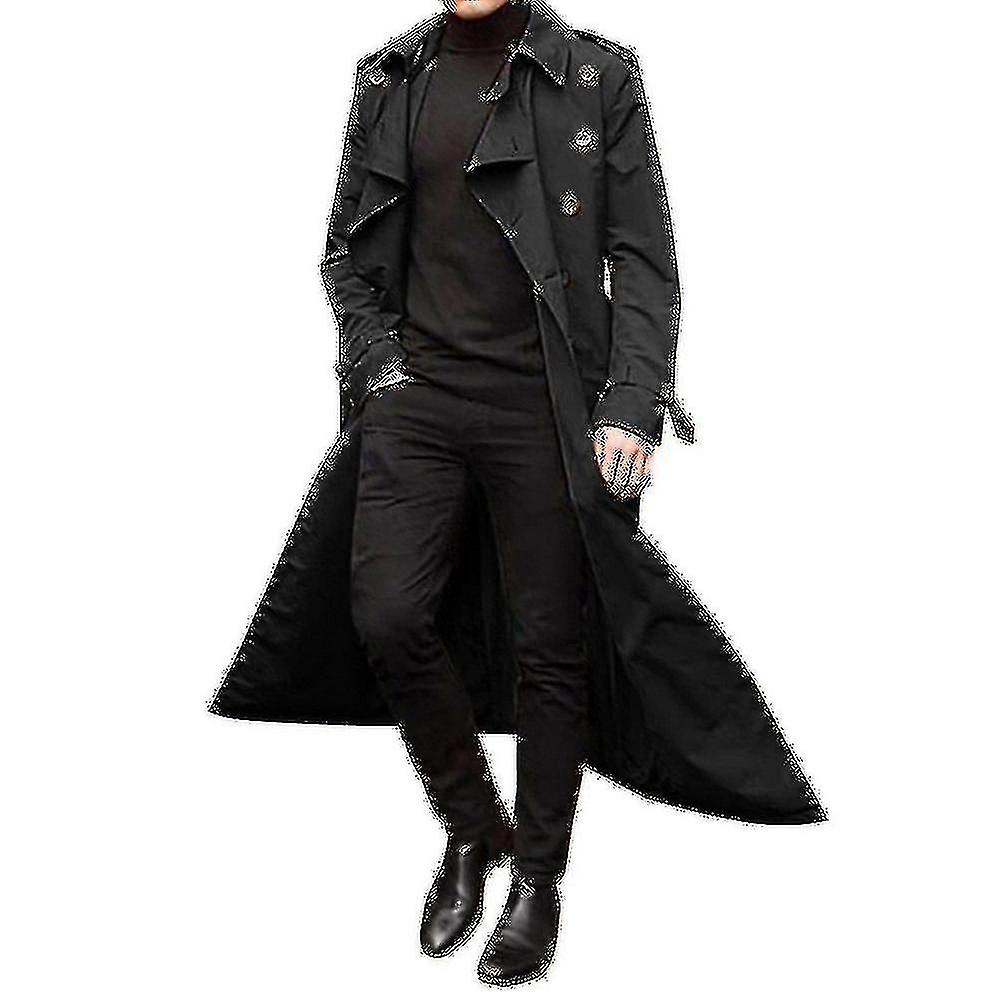Men Trench Coat Double-breasted Lapel Windbreaker Male Long Jacket ...