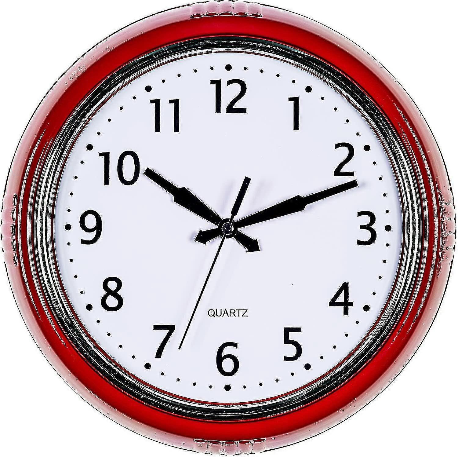 Retro Wall Clock 10 Inch Red Kitchen 50"s Vintage Design Round Silent ...