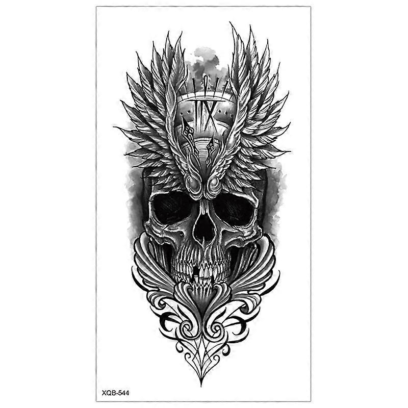 Black skull halloween skeleton temporary tattoo for men adults ...