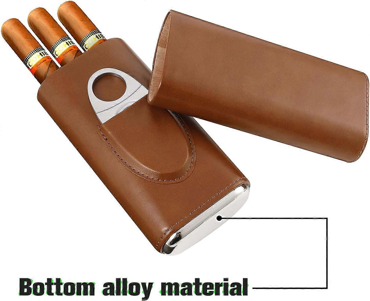 3 Tubes Cigar Case Humidor Cigar Box with Stainless Steel Cigar Cutter ...