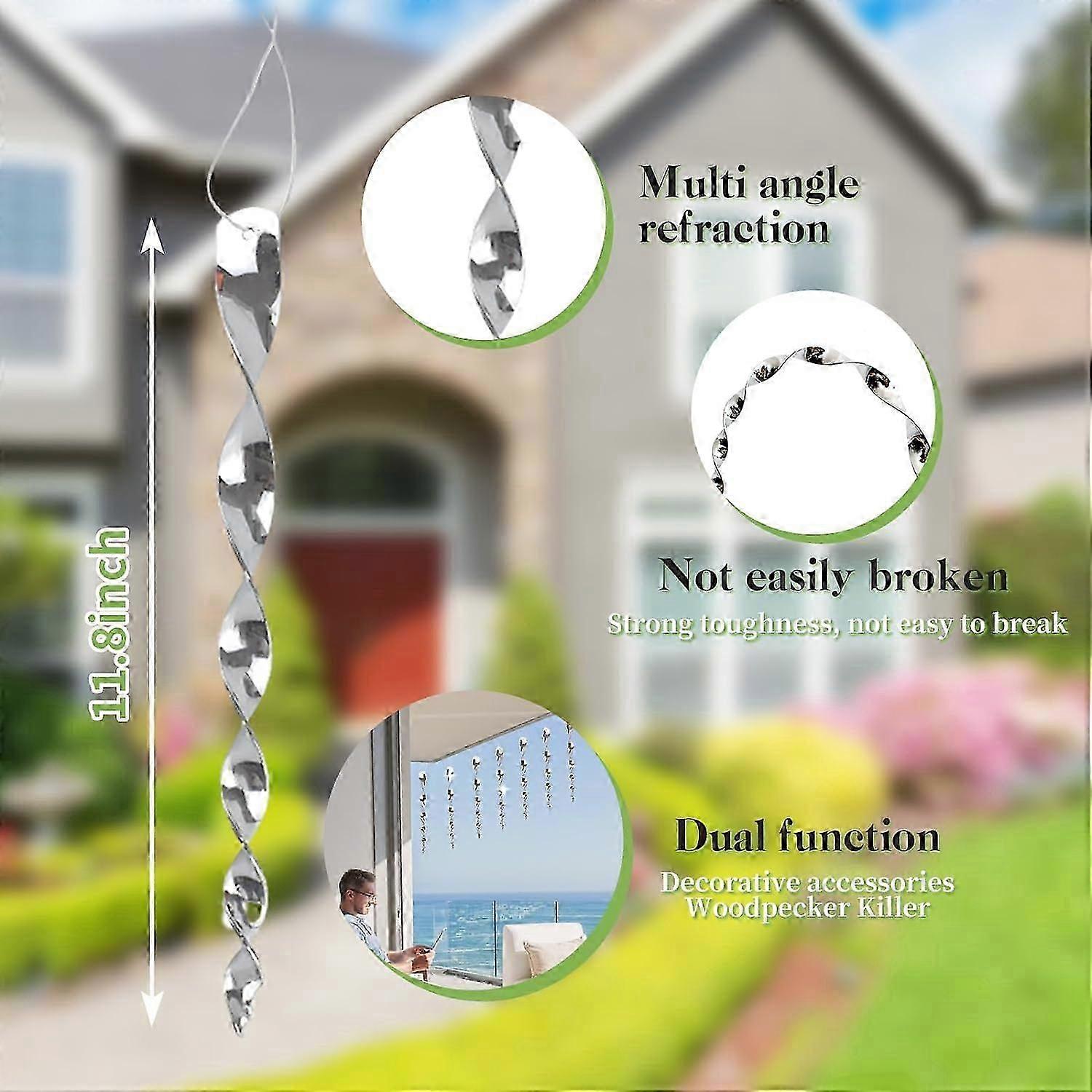 12 Pack Silver Spiral Bird Repellent Reflective Scare Rods, Hanging ...