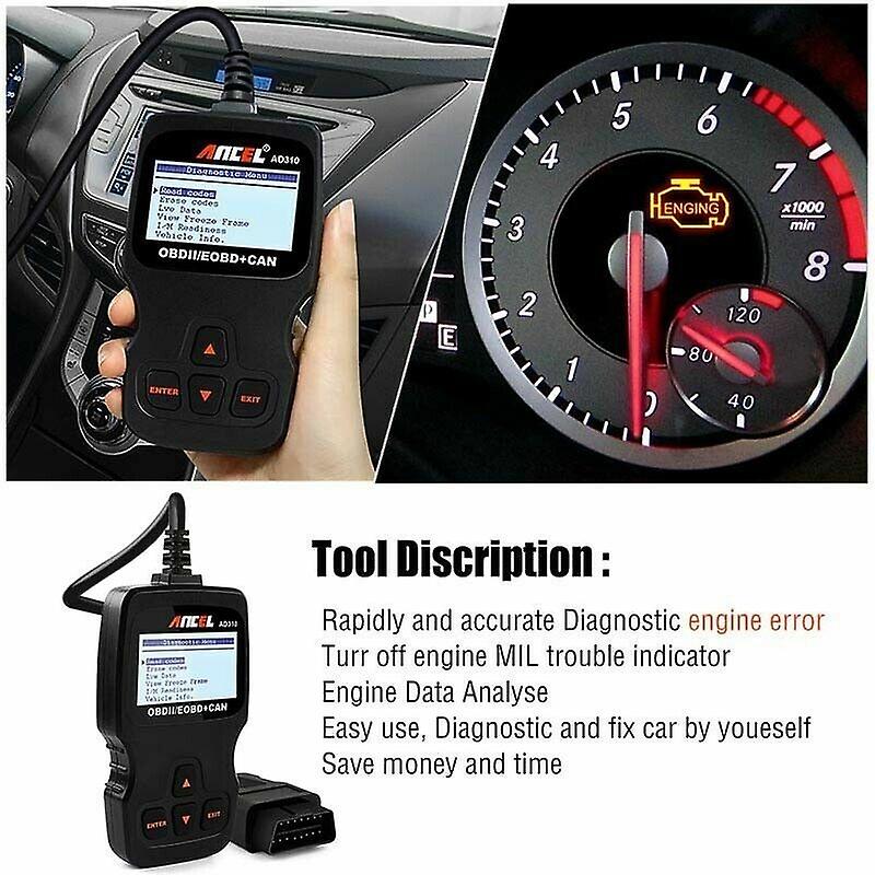 Ancel AD310 Engine Diagnostic Scan Tool Car Code Reader OBD2 Scanner ...