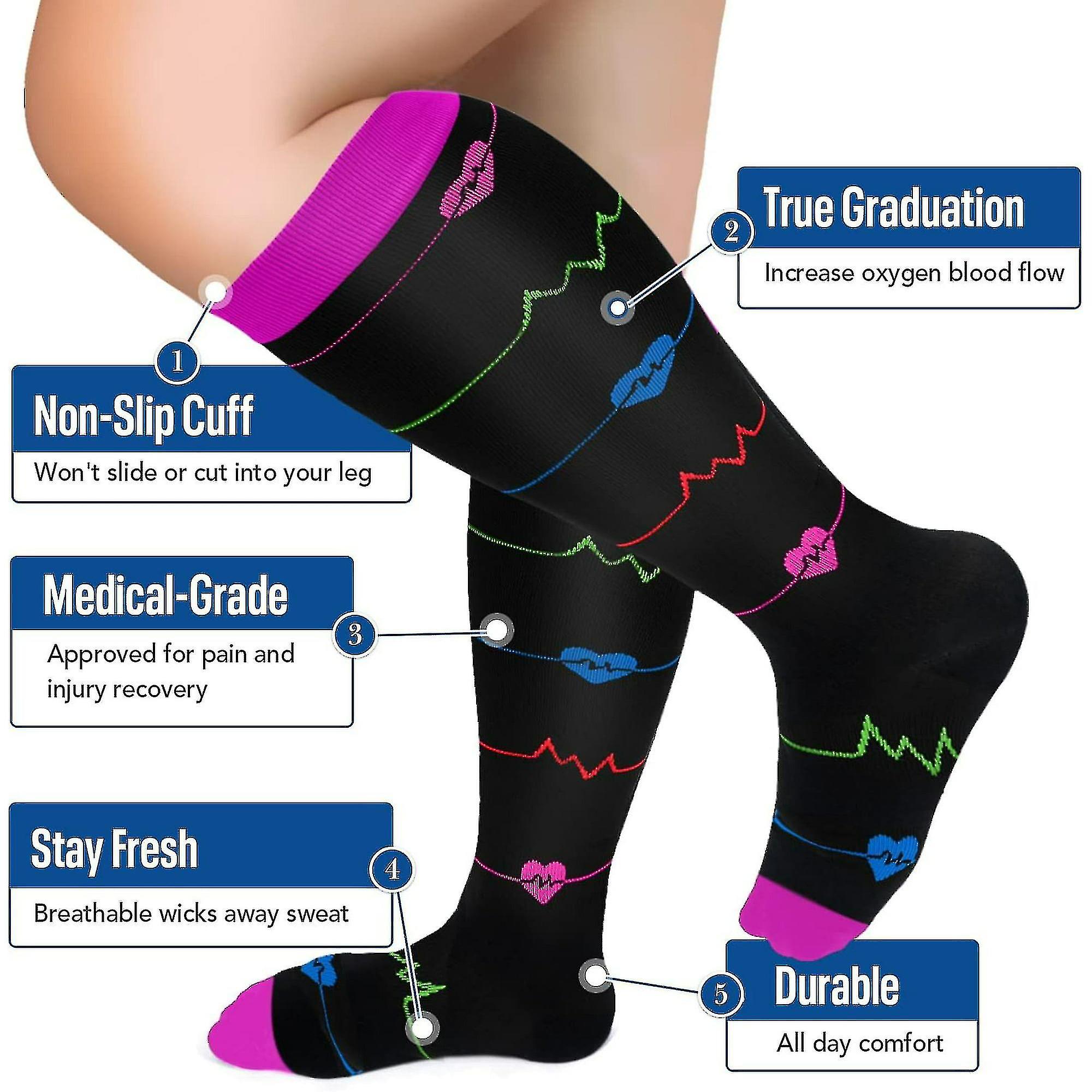 4 Pairs Plus Size Compression Socks For Women Men Wide Calf 20-30mmhg ...