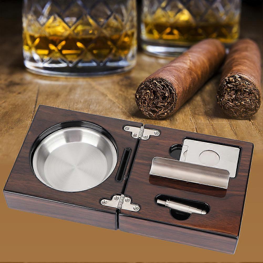 Wood Folding Cigar Ashtray with Guillotine Cutter & Bullet Punch Set ...