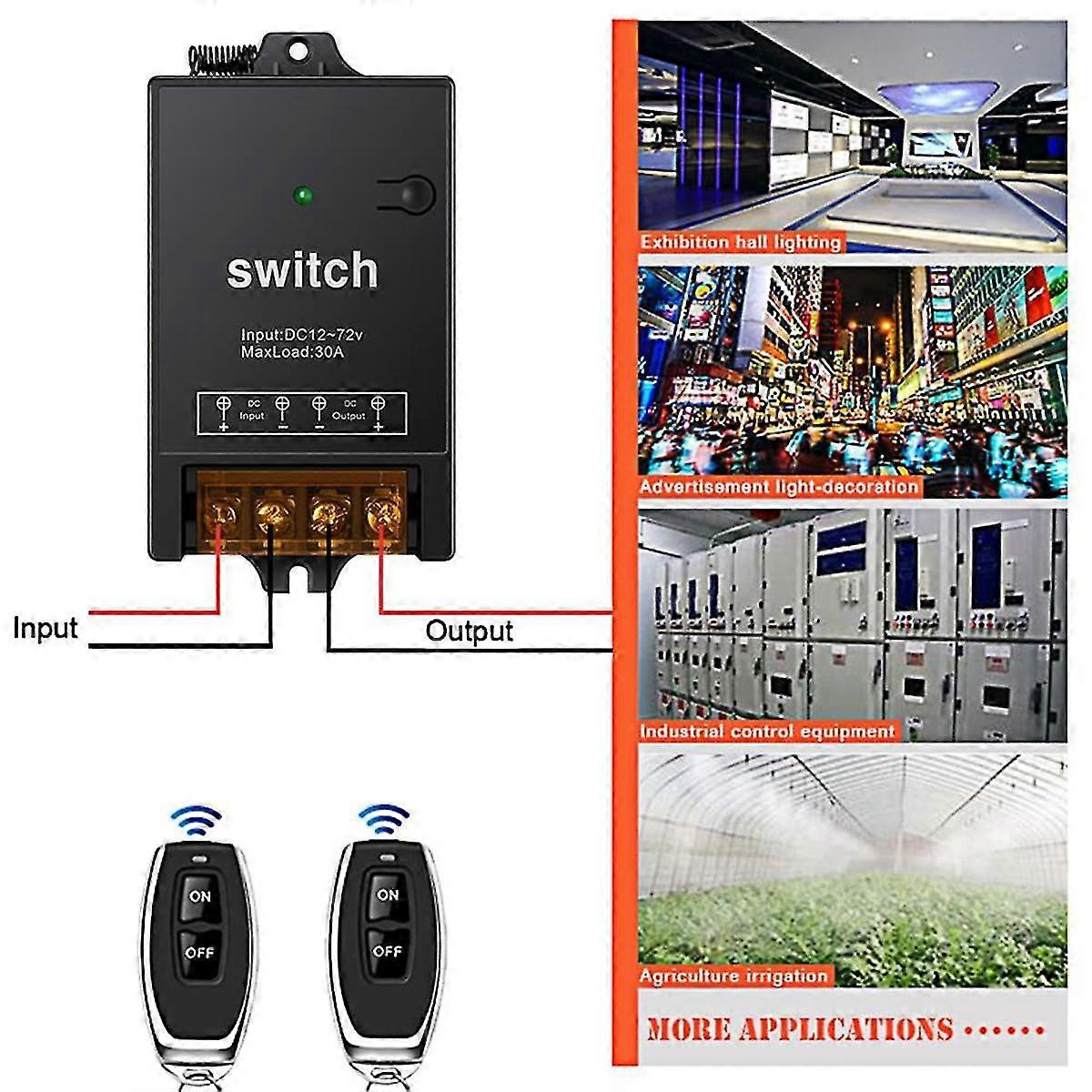 12v Remote Control Switch with 30A Relay,DC 72v 60v 48v 36v 24v 12v ...