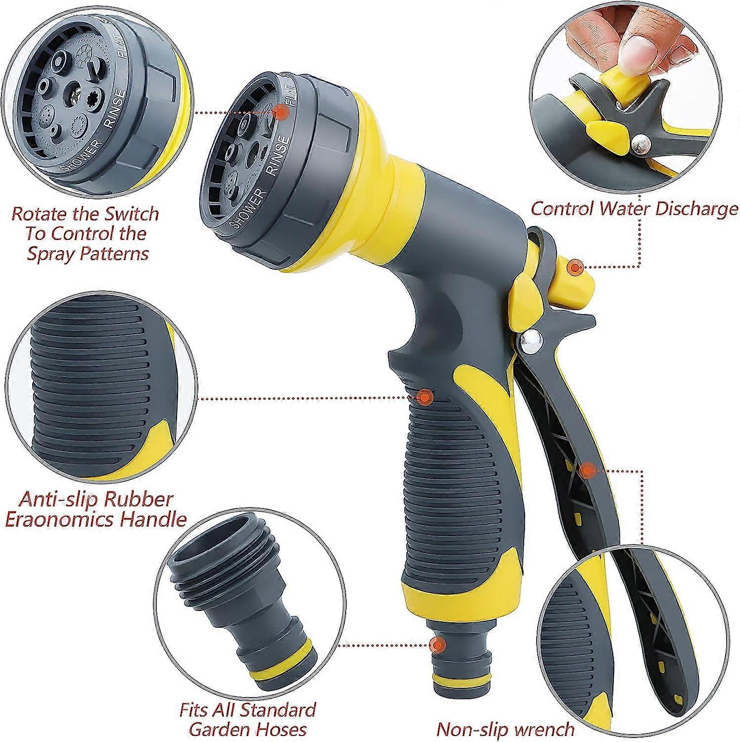Garden Hose Spray Nozzle 8 Adjustable Patterns Water Gun,High Pressure ...