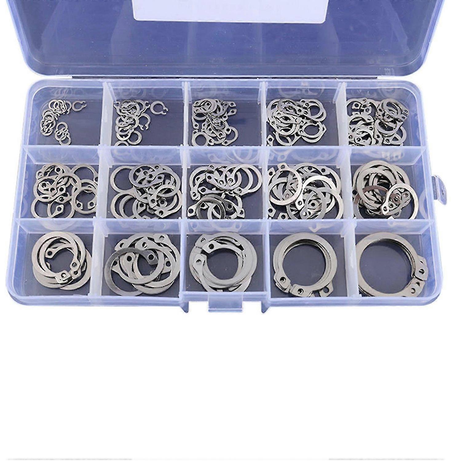 150/250pcs 304 Stainless Steel External Circlip Retaining Ring Assortment Kit 4-25mm 15 Sizes ...