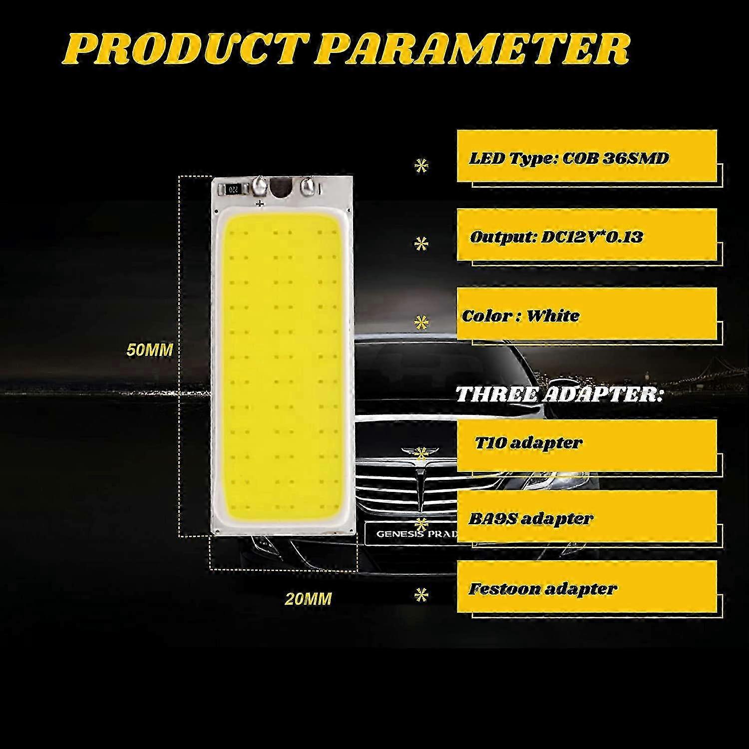 4 Pack White LED Panel Dome Lights, COB 36-SMD LED Interior Car Lights ...