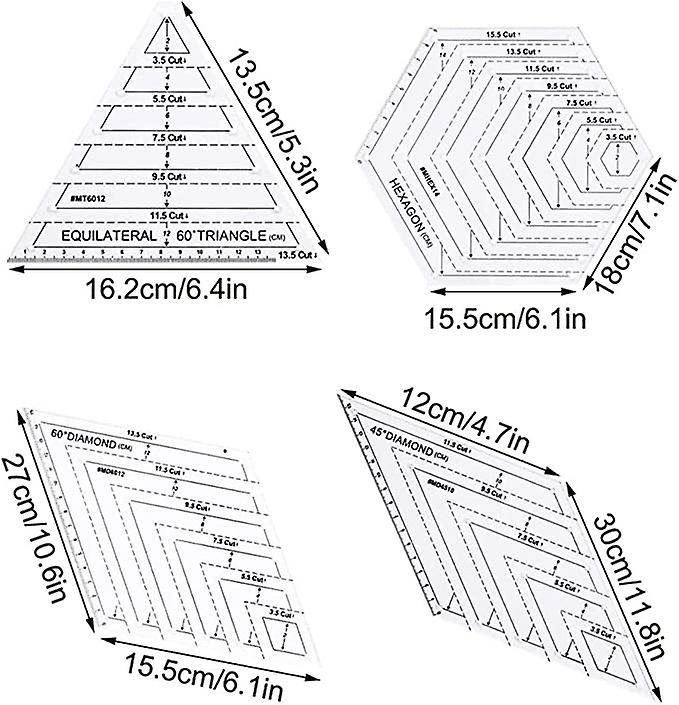 4 Pieces Transparent Sewing Ruler, DIY Sewing Ruler, Quilting Templates ...