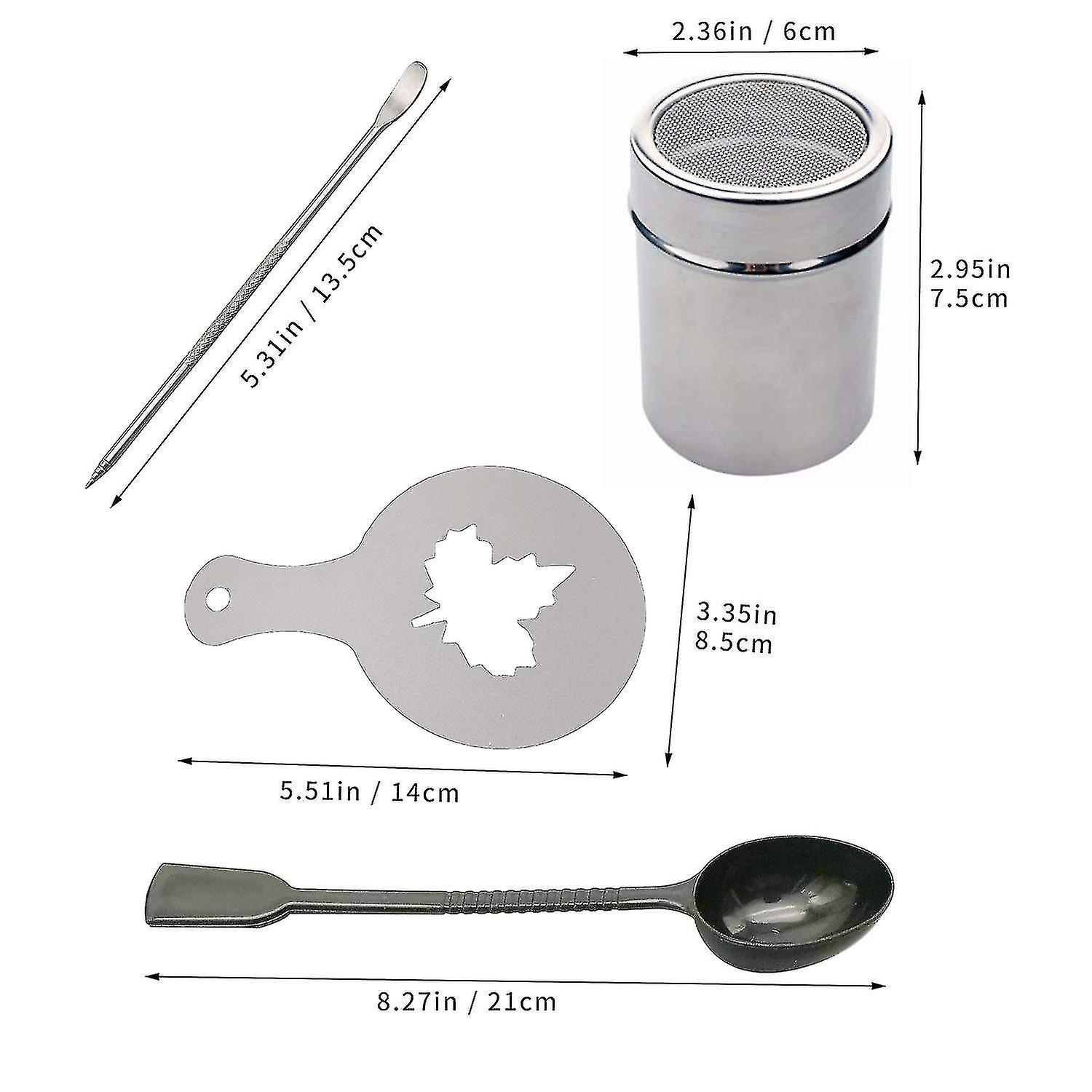 Stainless Steel Chocolate Shaker Duster + 16 Cappuccino Coffee Stencils ...