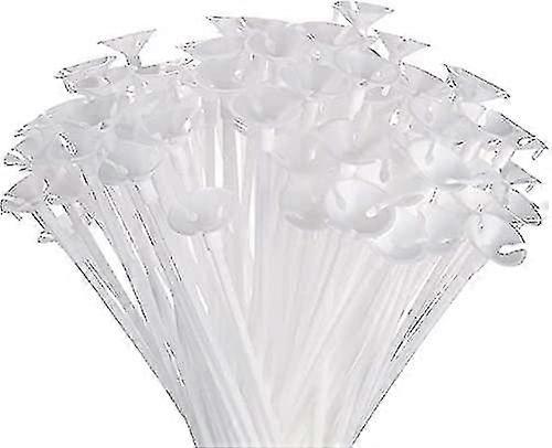 100 Pcs Balloon Sticks,plastic Thicken Durable Milk-white Sticks Holders With Cups For Party ...