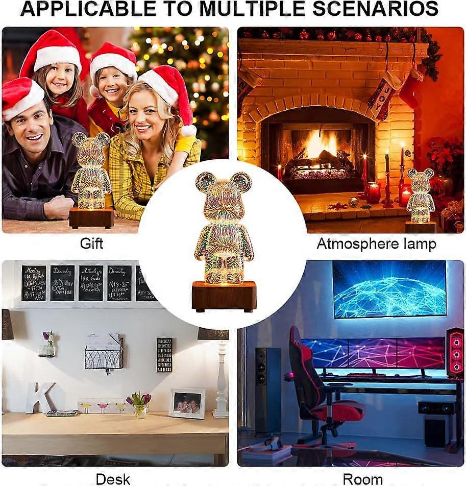 3D Fireworks Bear Night Light 8 Colours Changing LED Bear Lamp Luminous ...