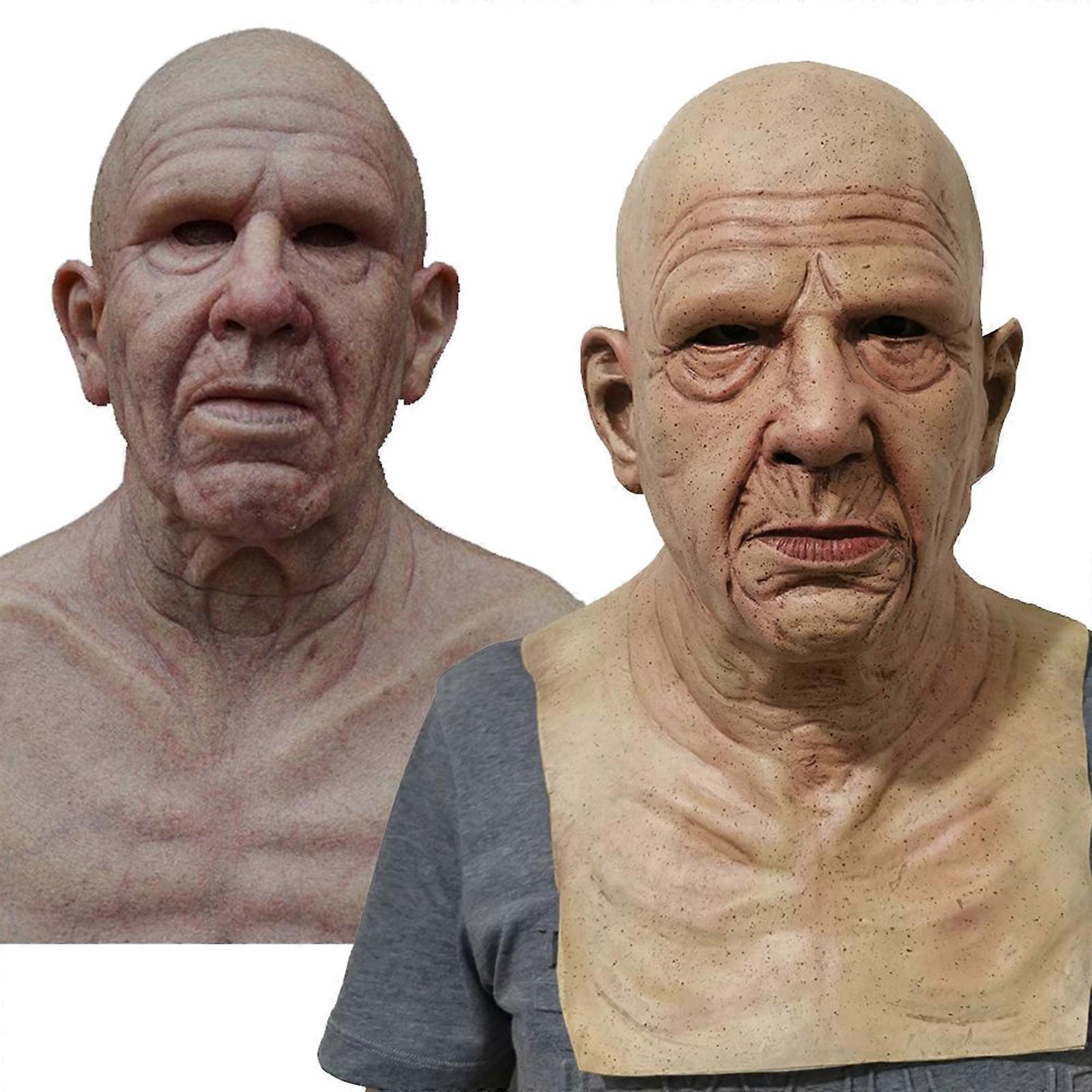 Realistic Bald Old Man Mask Latex Full Face Neck Helmet for Masquerade ...