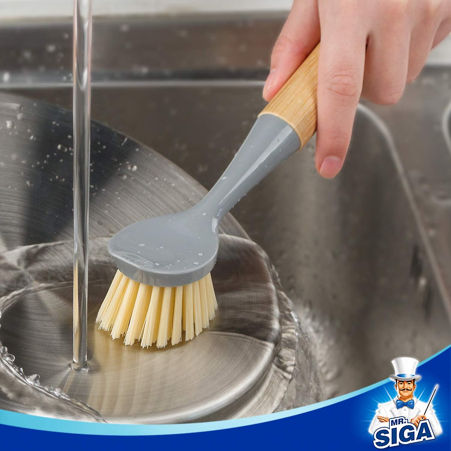 2023 - Dish Brush Integrated Scraper With Bamboo Handle, Scrubbing ...