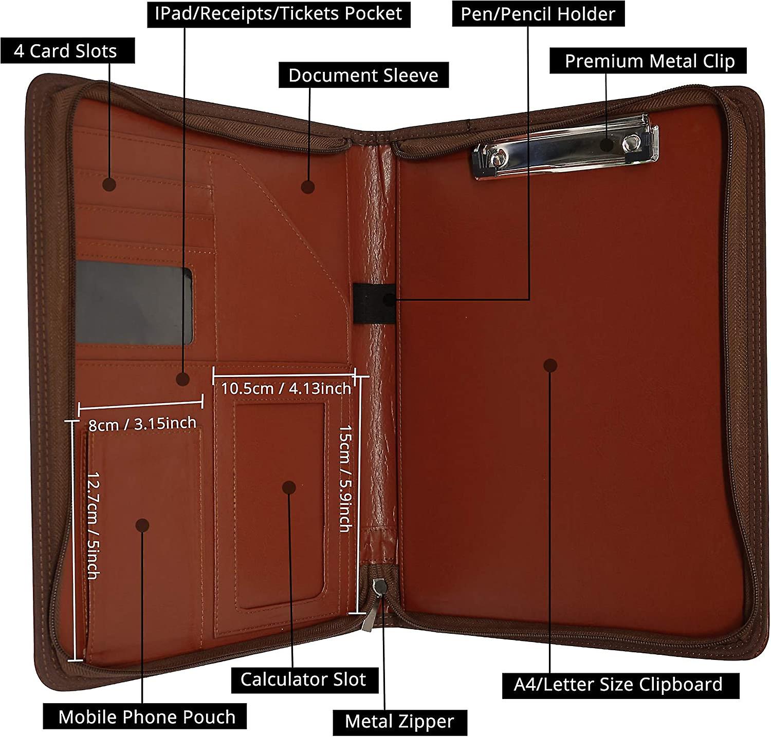 Zipped Padfolio Portfolio Binder,pu Leather Business Portfolio ...