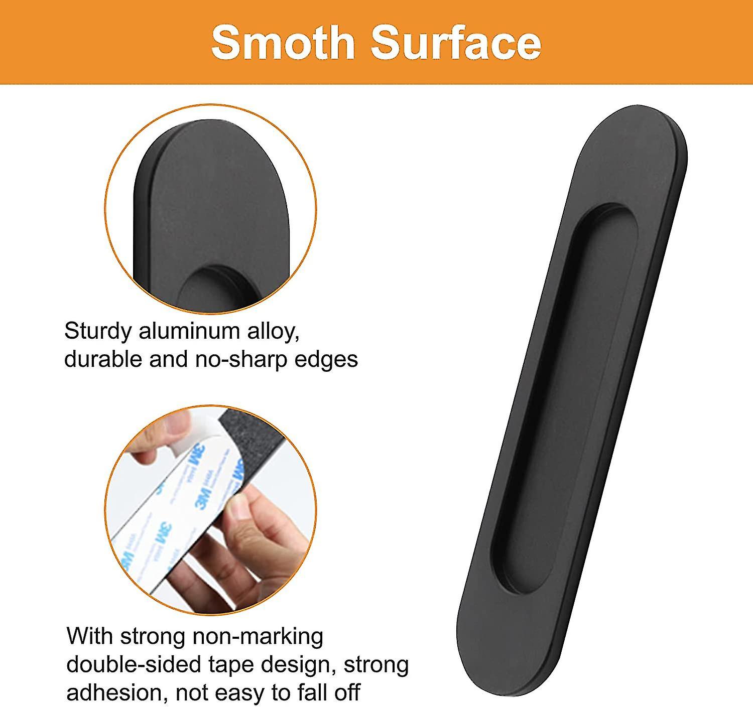 Set Of 2 Self Adhesive Matte Black Aluminum Alloy Oval Sliding Door ...