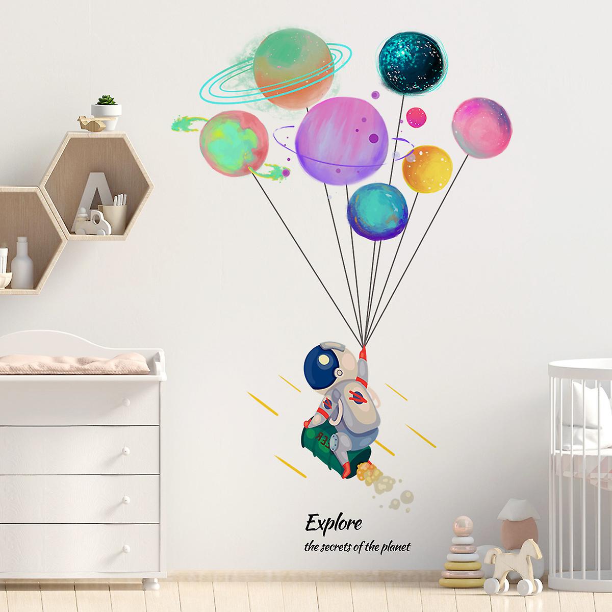 Astronaut Wall Stickers, Cartoon Spaceman Outer Planet Creative DIY Art ...