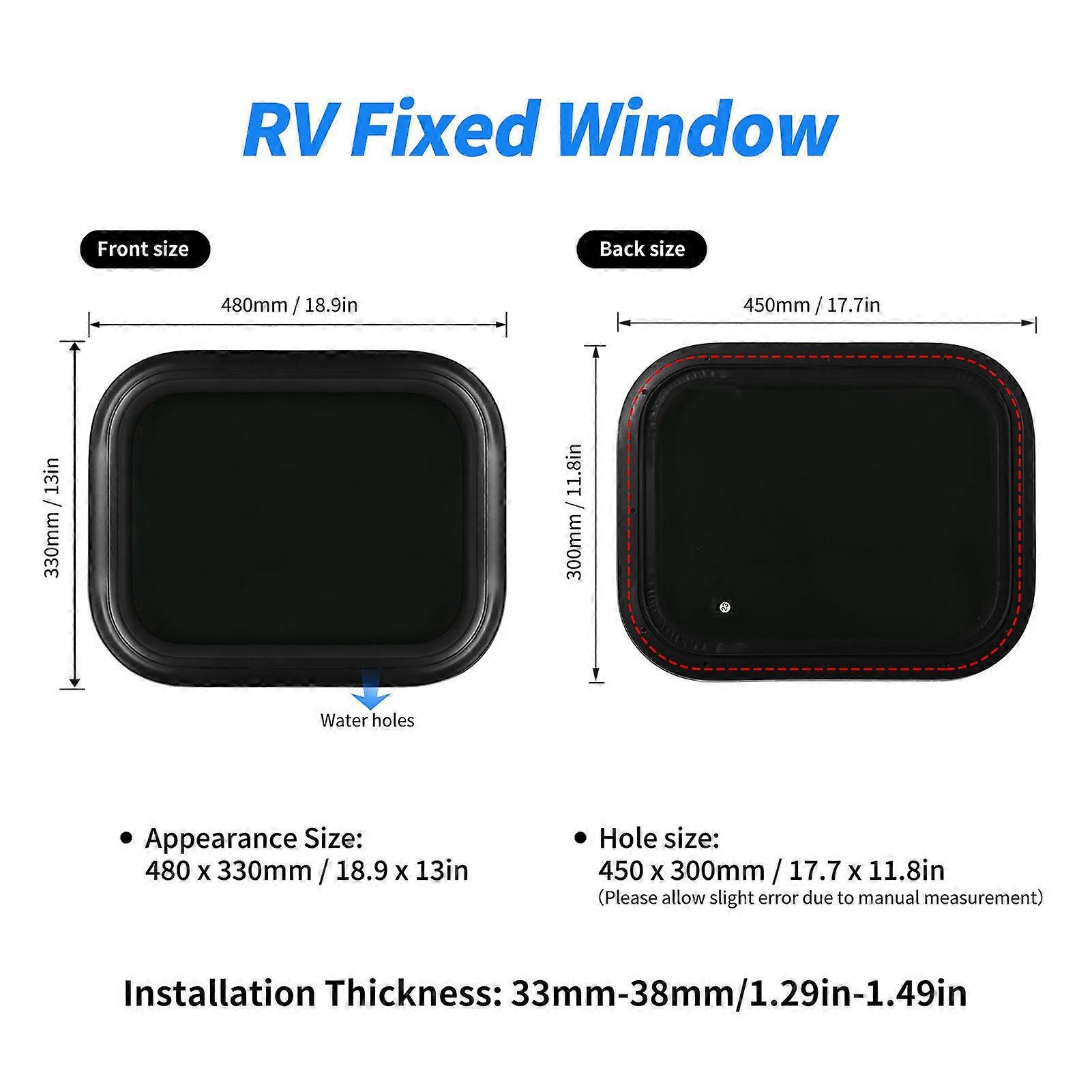 Fixed RV Window 450 X 300mm Aluminium Alloy Waterproof Black Round ...