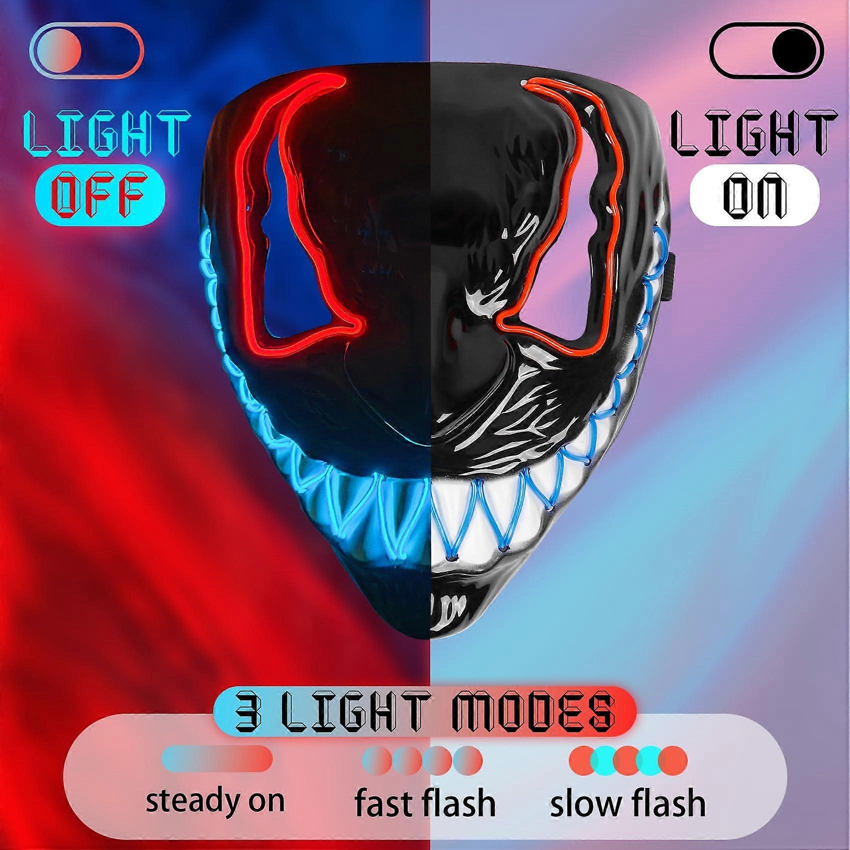 Halloween Mask LED Light Up Mask for Adults Neon Glow Masks with Dark ...