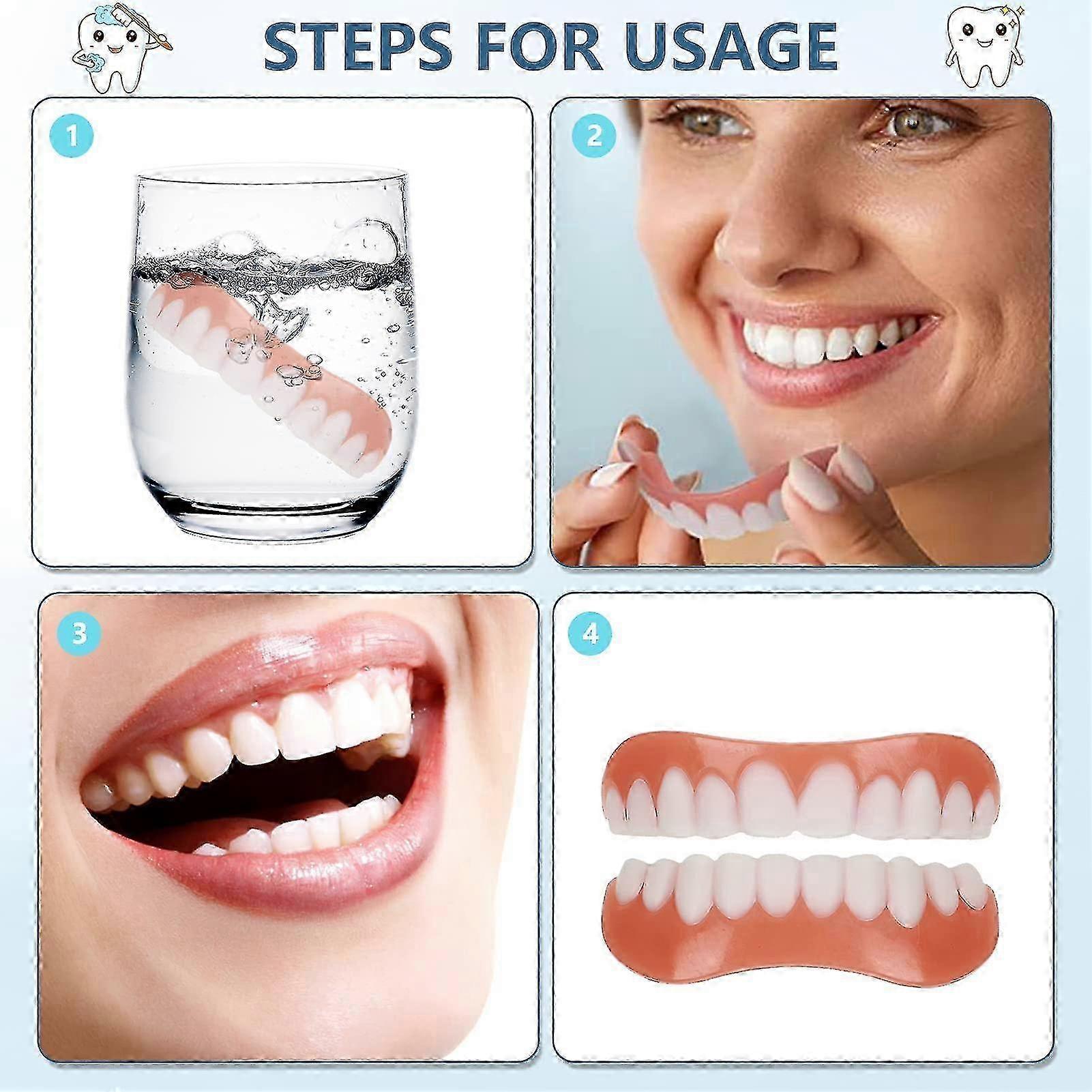 2 Pairs False Teeth Veneers, Veneers Teeth Cosmetic Tooth Cover Fake ...