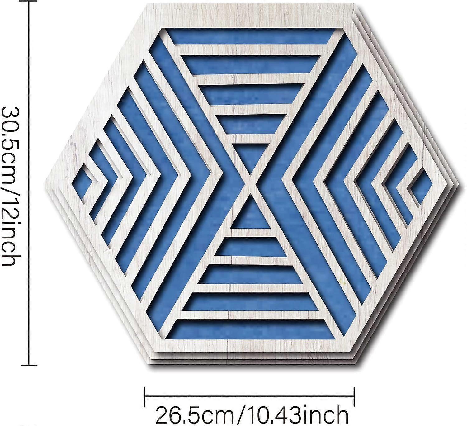 1 Pieces Geometric Wood Hexagon Sound Diffuser Acoustic Wall Panel Design Blue Felt Decorative ...