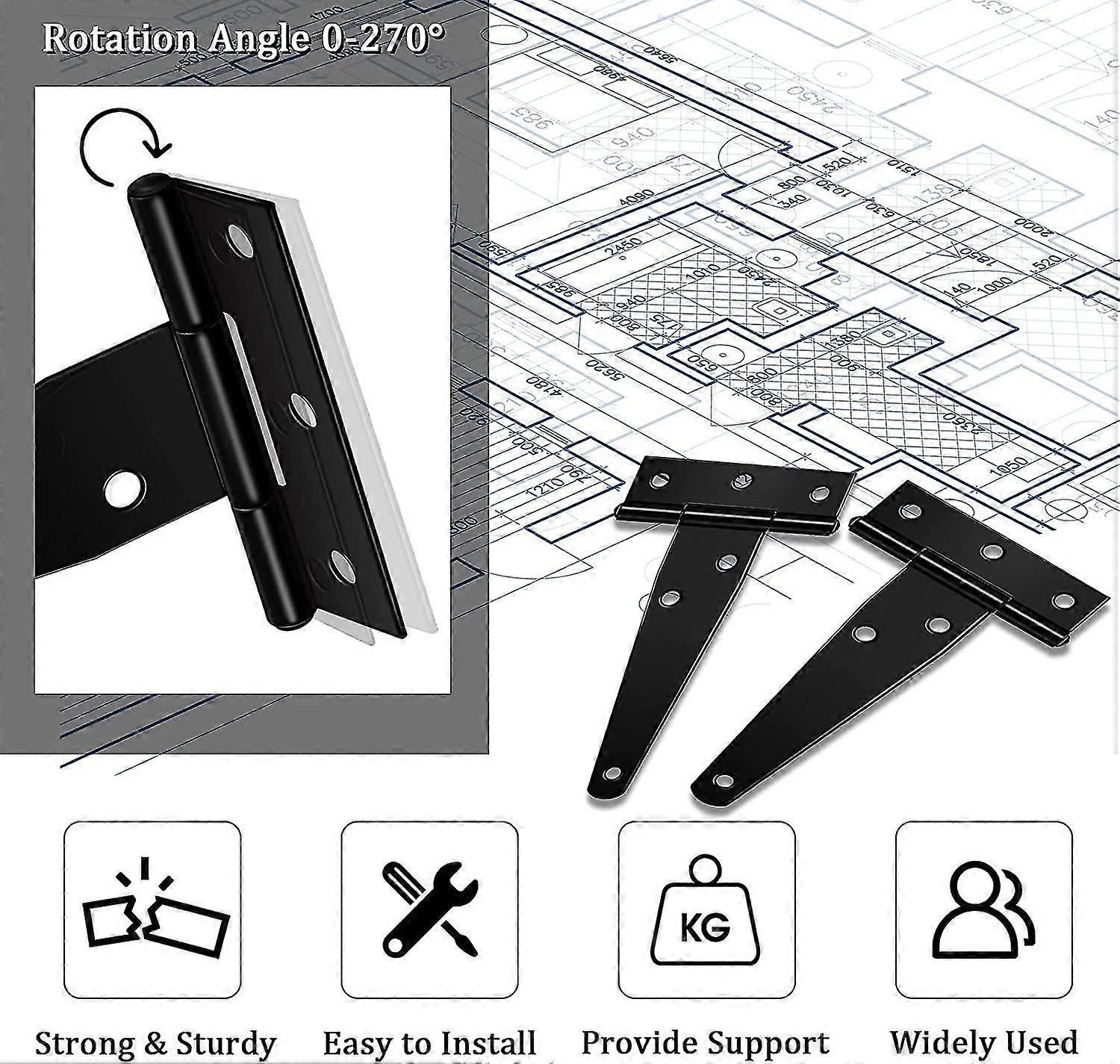 T-hinge Black, 4 Inch Tee Shed Hinge Set T-strap Hinges Metal Gate Shed ...