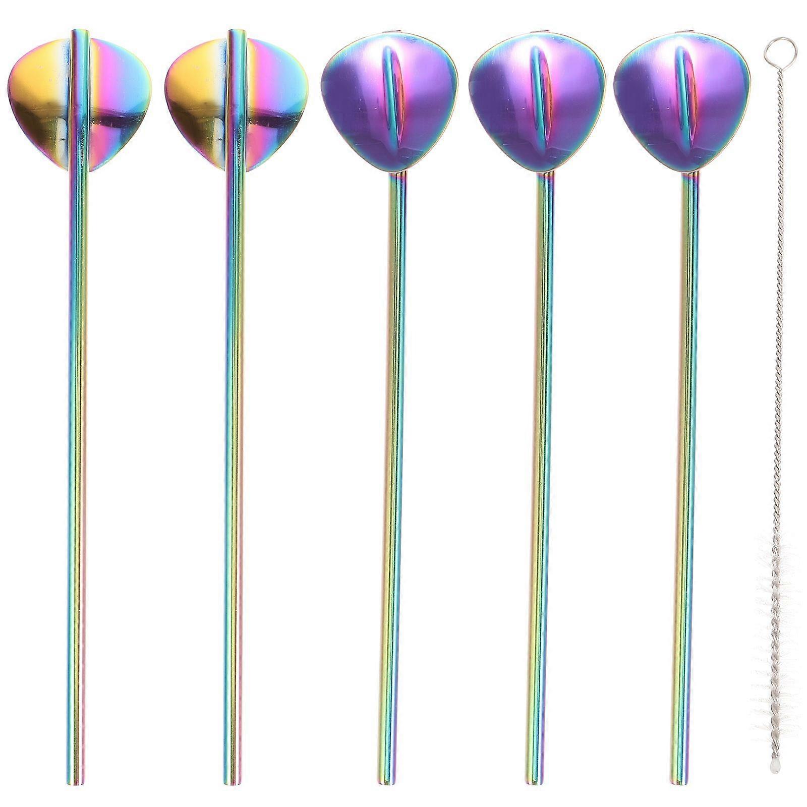 1 Set Spoon Straws Drinking Straws Metal Drinks Stir Spoon with Straw ...