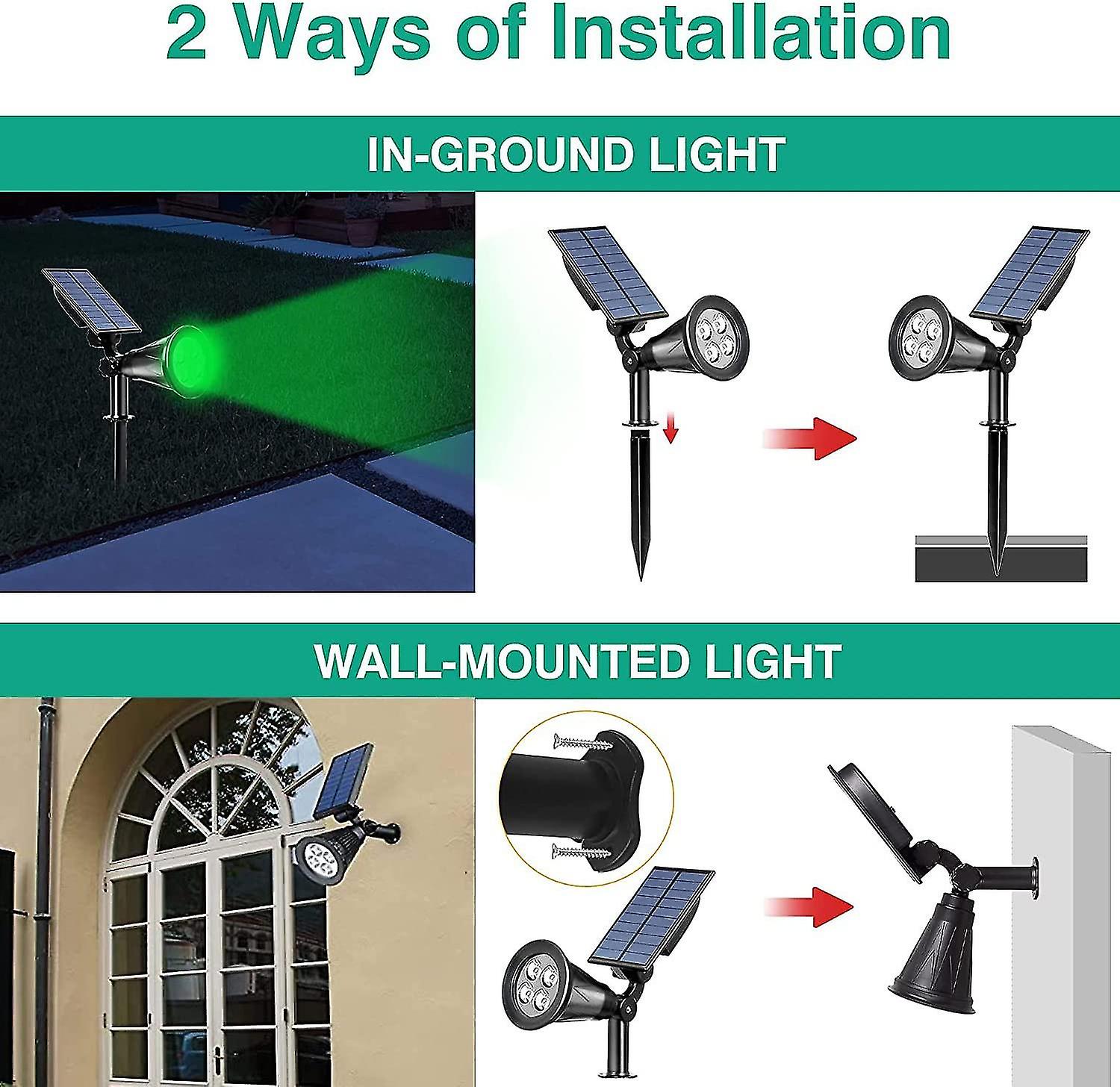 2pcs Green Solar Lights, Ip65 Waterproof 4 Led Solar Spotlight Wall ...