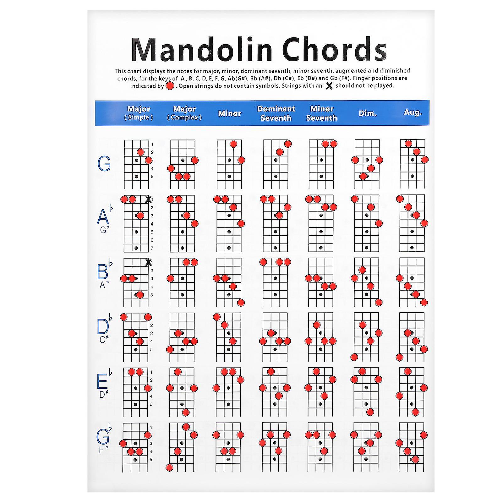 Coated Mandolin Chord Chart - Beginner's Guide with Fretboard Notes for ...
