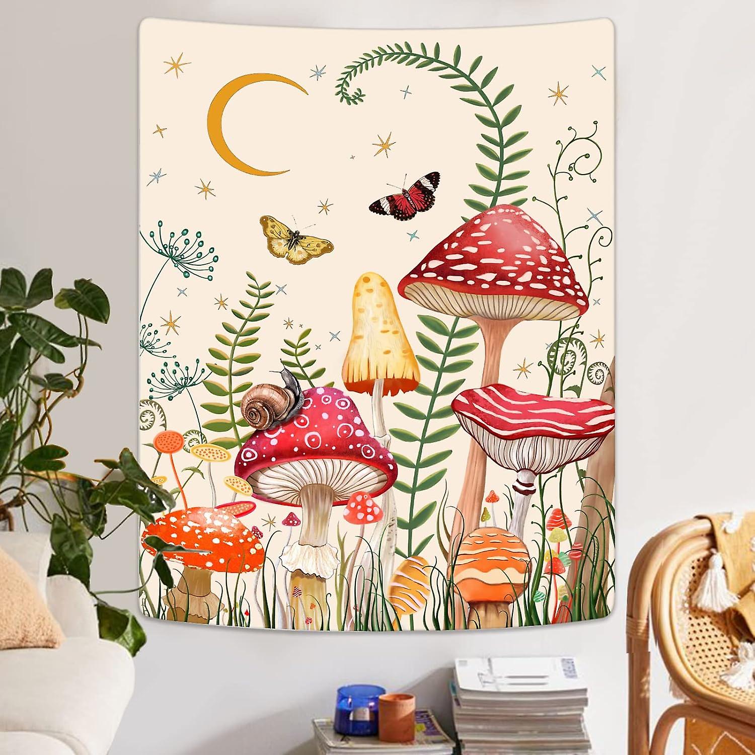 Vertical Red Mushroom Tapestry Moon Star Tapestries For Bedroom ...