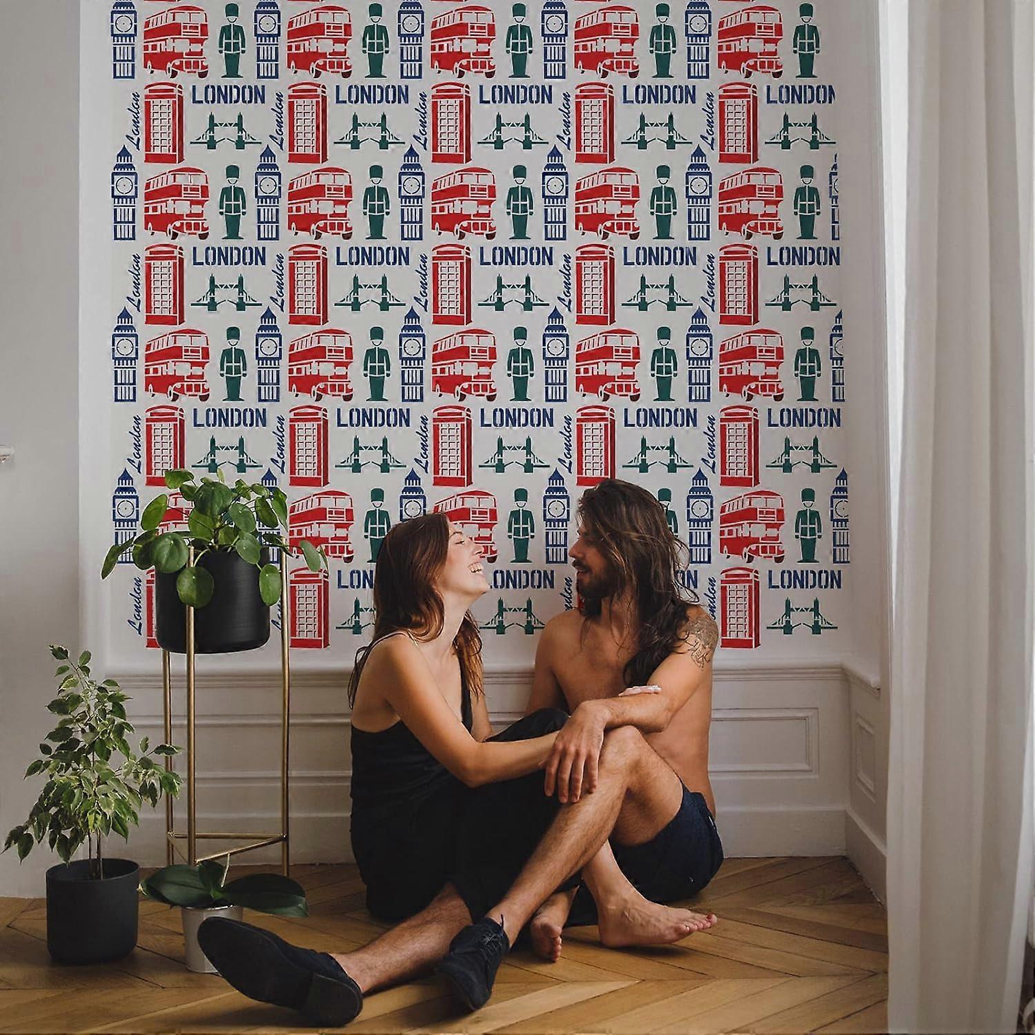 London City Wall Stencil 11.8x11.8 inch Reusable Telephone Box Soldier ...