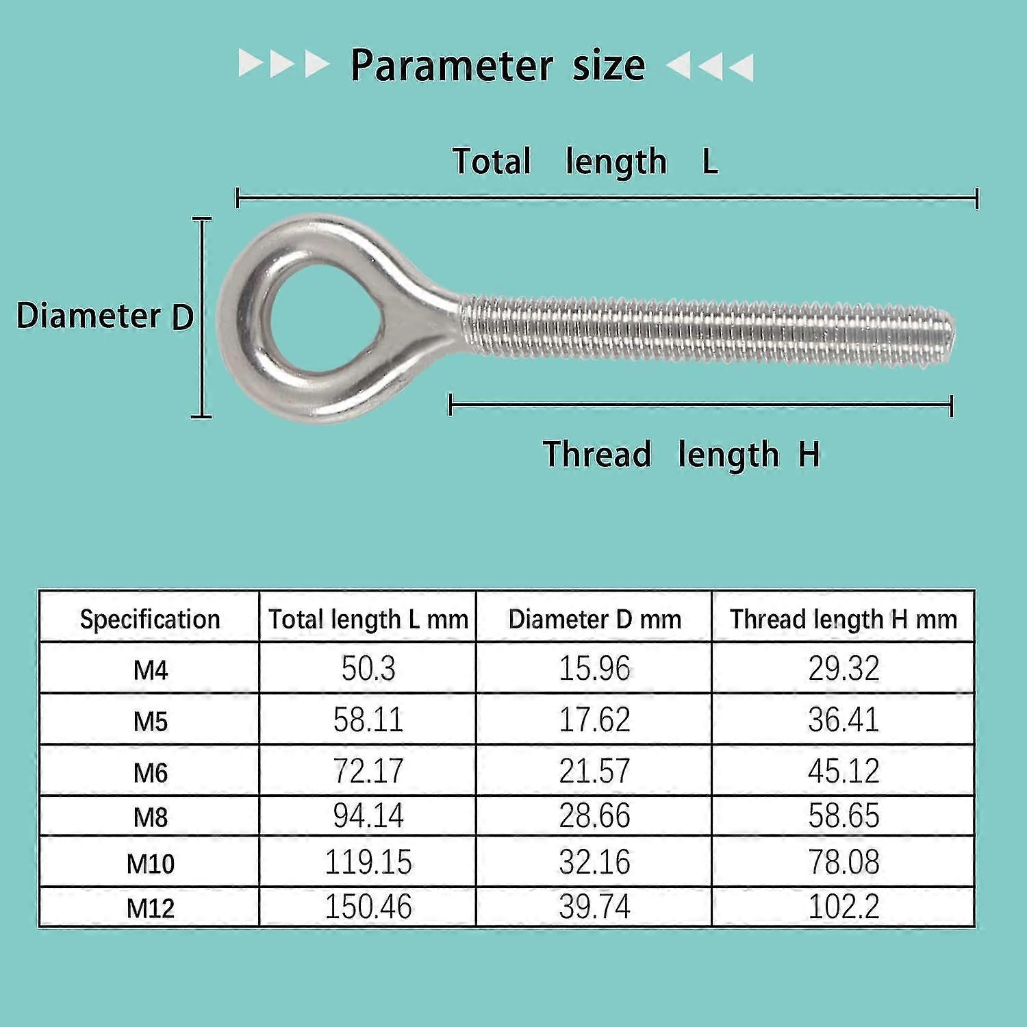 M10 Eye Bolt Ringbolt Long Shank 304 Stainless Steel Closed Weld Coil ...