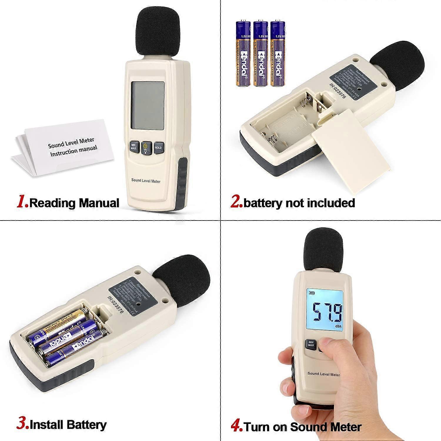Portable sound level meter with backlight (beige-white) | Fruugo UK