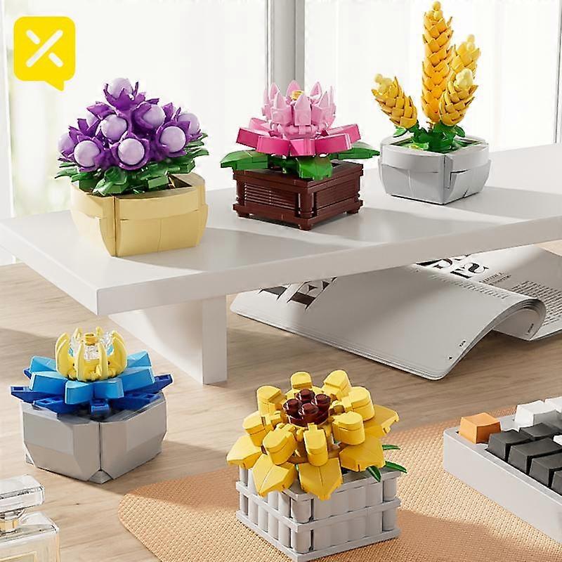 Building Blocks Flowers Plants Bonsai Succulent Potted Assembly Bricks ...
