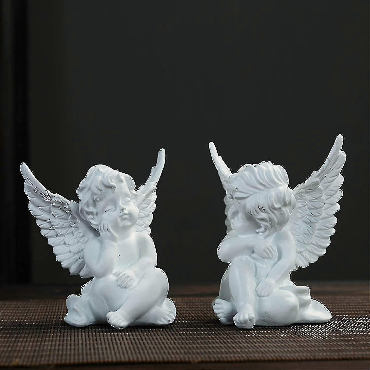 Set Of 2 Cherubs Angels Resin Garden Statue Figurine, Indoor Outdoor ...