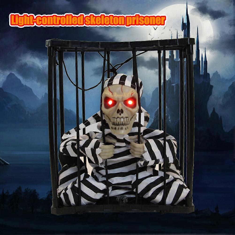Halloween Scary Screaming Animated Skeleton Cage Prisoner with Light Up ...