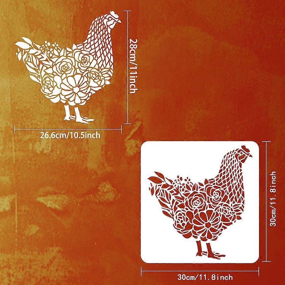 1pc Chicken Stencil 11.8x11.8inch Rooster with Flowers Grass Drawing ...