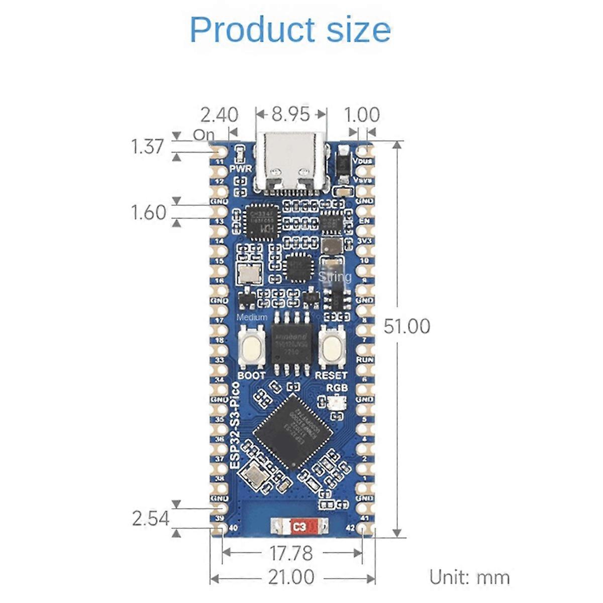 ESP32-S3-Pico Microcontroller 2.4GHz Wi-Fi Development Board 240MHz ...