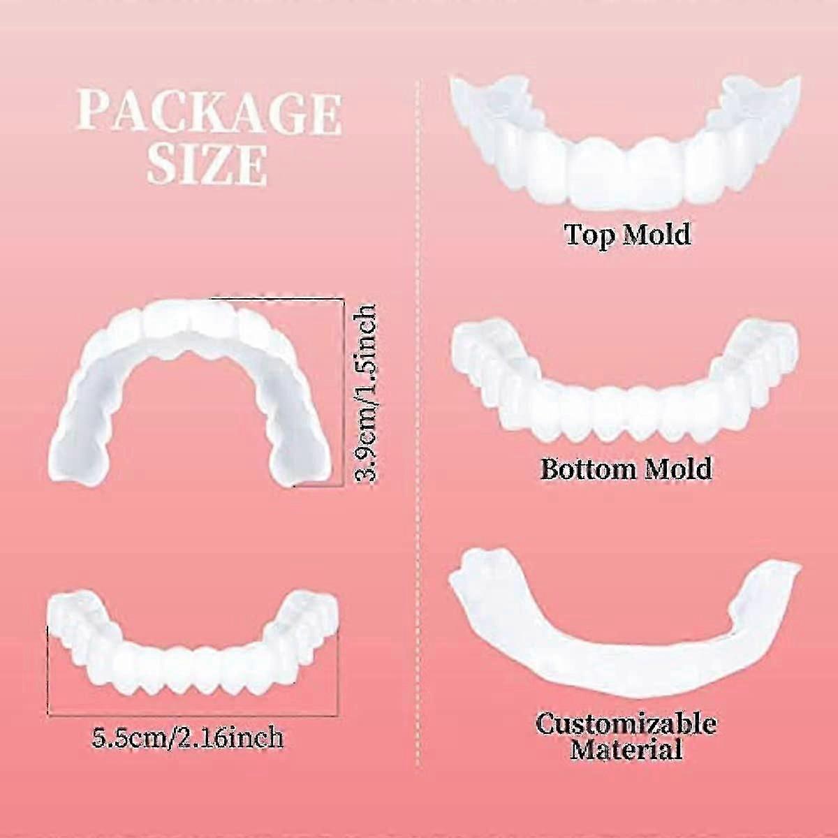 2 Pairs Fake Teeth Dentures Teeth for Women and Men Dental Veneers for ...