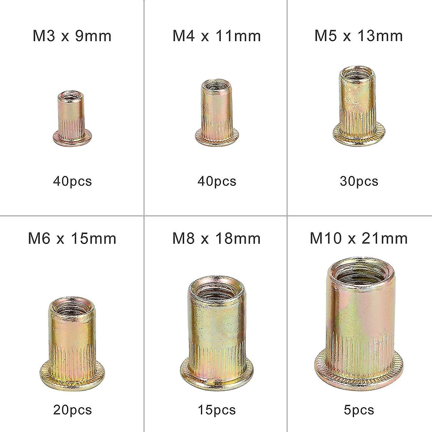 150 Pieces Rivet Nuts M3 M4 M5 M6 M8 M10 Galvanized Steel Thread ...