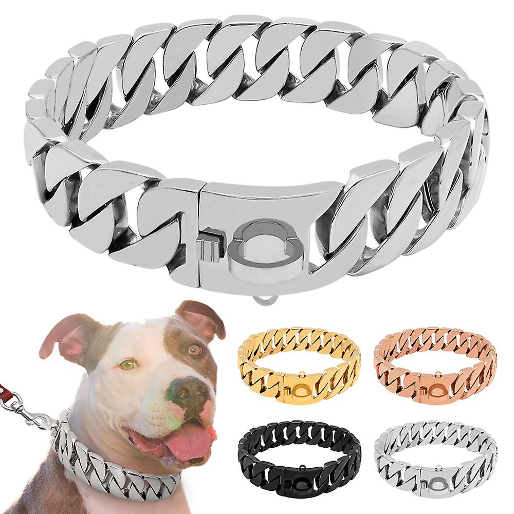 Luxury Stainless Steel Dog Chain Collar Cuban Link Heavy Duty | Fruugo UK