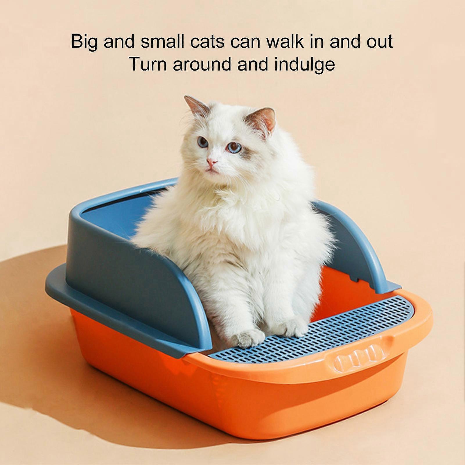 Cat Litter Box Semi-Closed Anti-Splashing Large Space Contrast Color ...