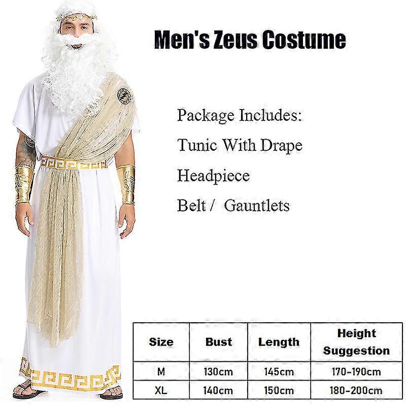 Adult Roman King Greek Halloween Fancy Dress Up God Men Zeus Costume ...