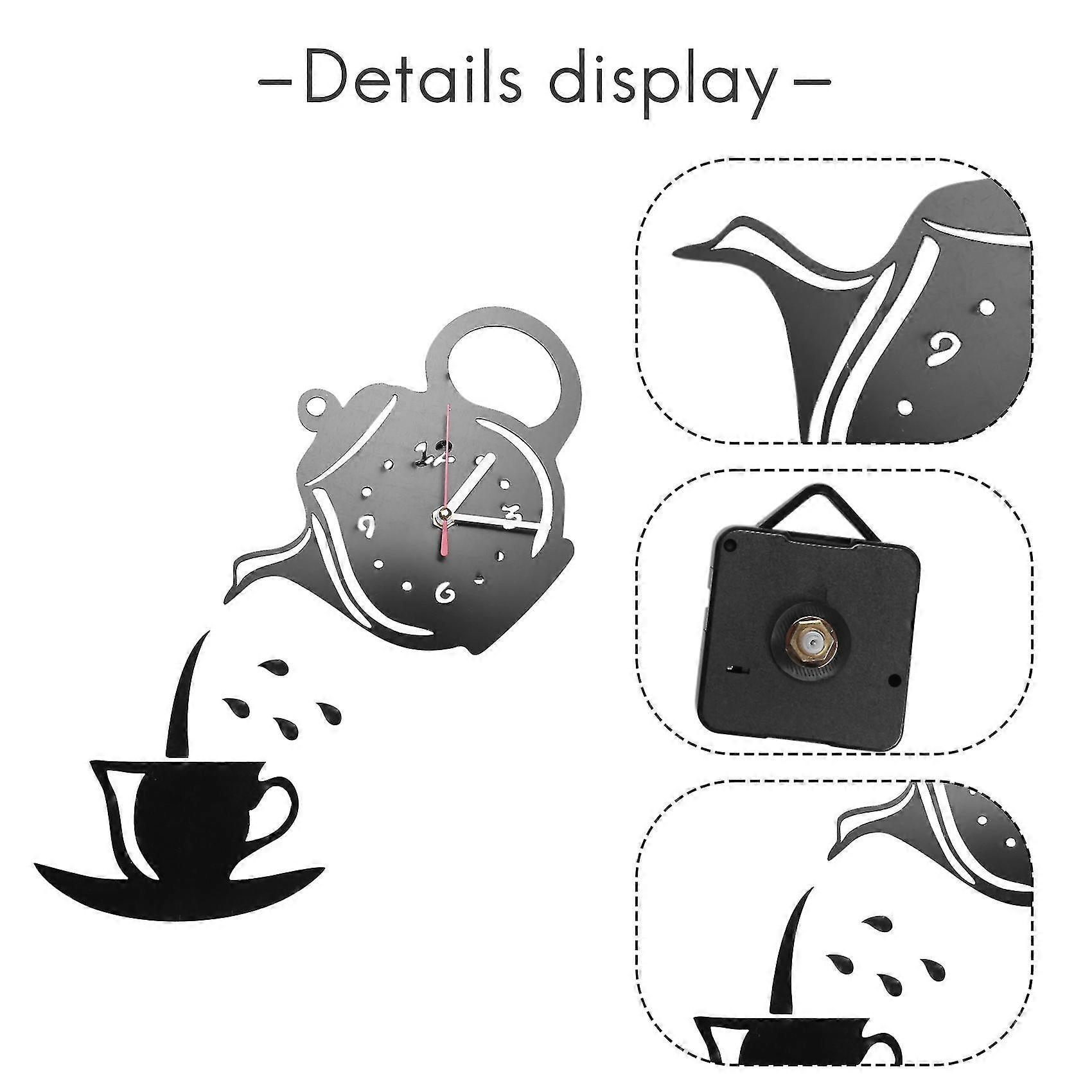 Creative Diy Acrylic Coffee Cup Teapot 3d Wall Clock Decorative Kitchen ...