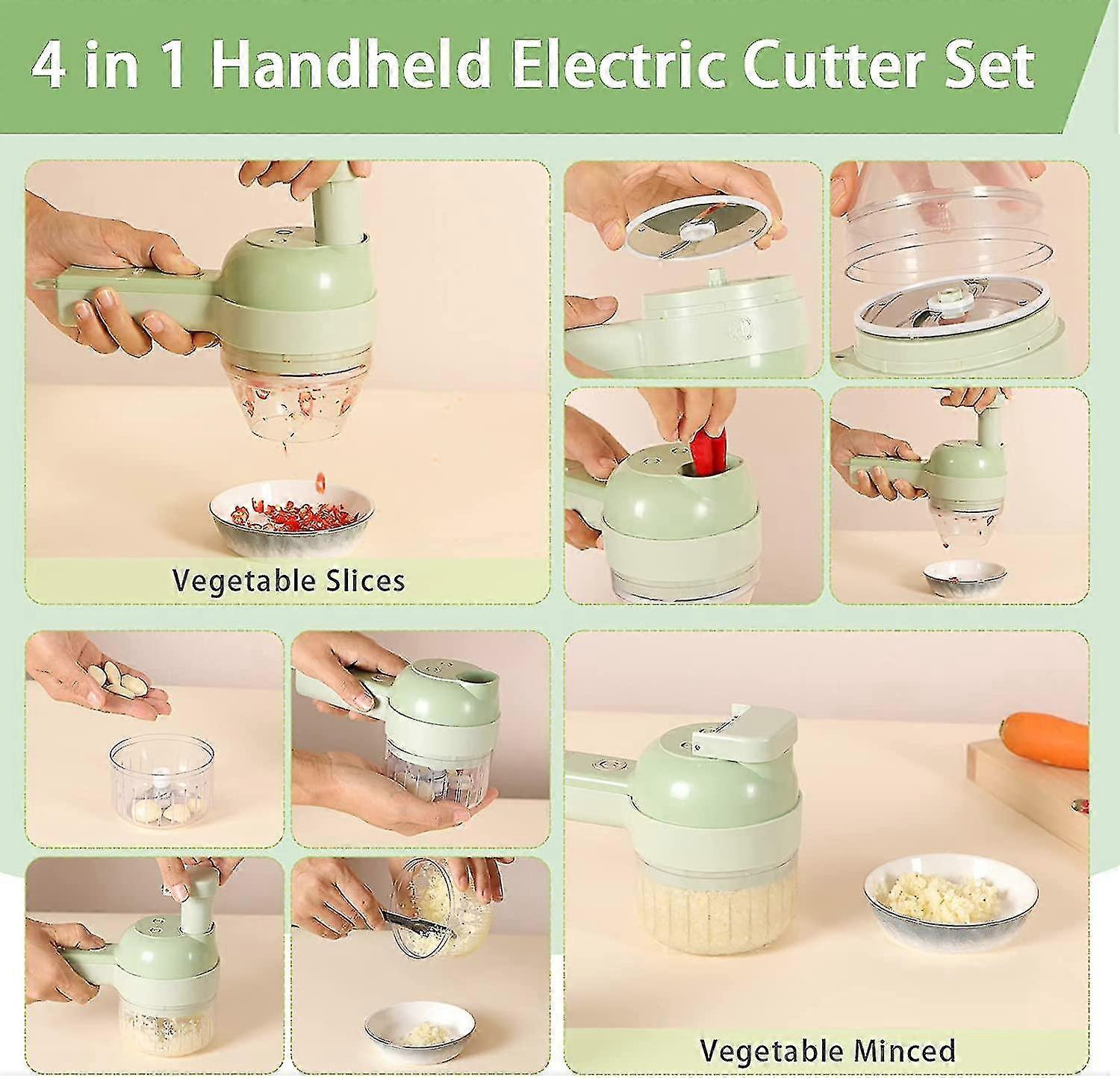 Multifunctional 4 In 1 Handheld Electric Vegetable Cutter Set, Portable Wireless Food Chopper ...