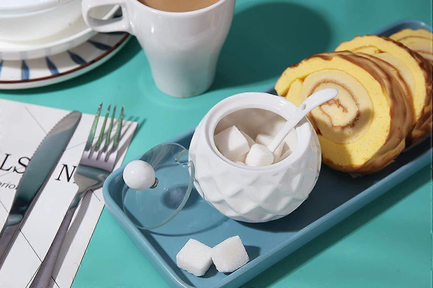 Chic Ceramic Sugar Bowl, Modern Porcelain White Sugar Bowl with Clear ...